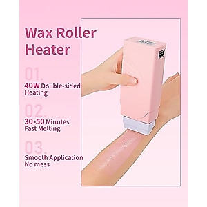 Waxing Kit, Wax Roller, Roll On Wax Kit with 2 Honey & 1 Rose Roll on wax, 50 Non-Woven Wax Strips, Soft Wax Warmer for Hair Removal, At Home Waxing Roller Kit for Larger Areas of the Body