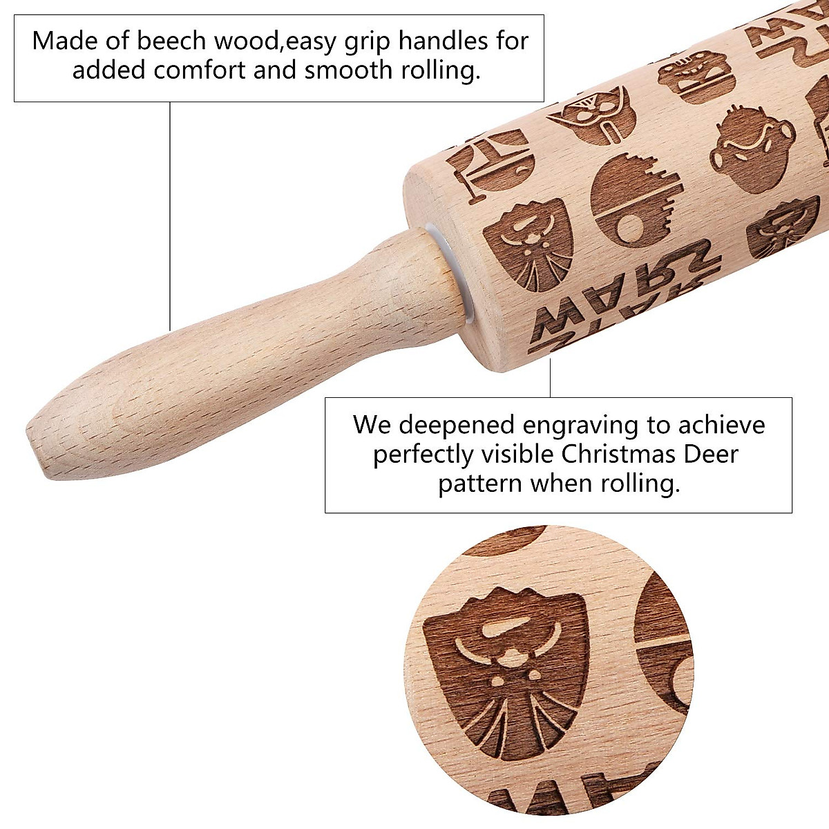 Embossed Wooden Rolling Pins,Evermarket Engraved Embossing Rolling Pin with Star Fighter Pattern for Baking Embossed Cookies,Cute Rolling Pin Kitchen Tool for Kids and Adults