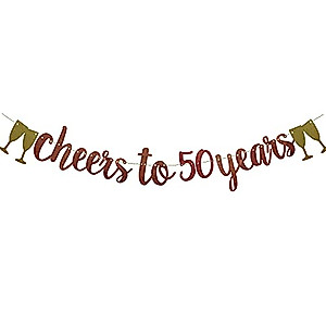 Cheers To 50 Years Banner ,Pre-Strung,Rose Gold Paper Glitter Party Decorations For 50TH Wedding Anniversary 50 Years Old 50TH Birthday Party Supplies Letters Rose Gold ZHAOFEIHN