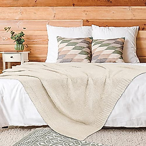 PAVILIA Plush Throw Blanket, Fluffy Textured Fleece Throw, Super Soft Cozy Microfiber Blanket for Sofa Couch Bed (Cream Beige, 60x80 inches)