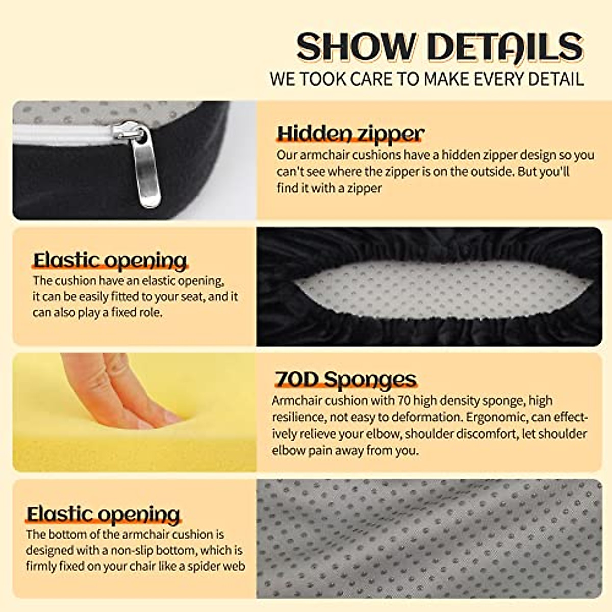 RULAER New Ergonomic Office Chair Arm Pads Super Soft Gaming Chair Accessories Gel Non-Slip Cover Removable Washable Kids Memory Foam Pillow-Help Relieve Elbow Fatigue(Set of 2) (Velvet,Black)