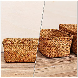 Cabilock 2pcs Braided Organization Tabletop Shelf Natural Daily Snack Toilet Decor Picnic Tank Use Hyacinth Seagrass Bucket Stationery Drawer Makeup, for Baskets Practical Weave Towel