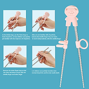 2 Pairs Training Chopsticks with Case Learning Chopstick Helper Stainless Steel Reusable Metal Beginner Chopsticks Pink and Blue