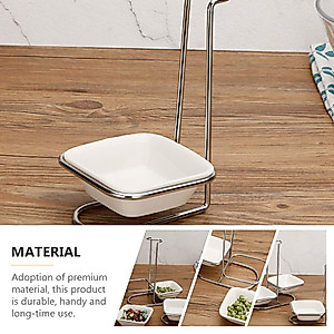 DOITOOL White Ceramic Double Ladle Spoon Rest Holder with Stainless Steel Rack Upright Utensil Holder for Stovetop Kitchen Counter Organization