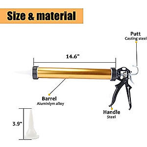 Sealant Sausage Caulking Gun Aluminium-600ml/20oz - 12:1 Thrust Ratio (Gold)