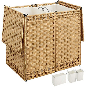 Greenstell Laundry Hamper with Lid and 2 & 1 Removable Liner Bags, No Install Needed, 130L Collapsible Laundry Basket, Wicker Clothes Hamper with Handles, Hamper for Bedroom, Bathroom, Goose Yellow