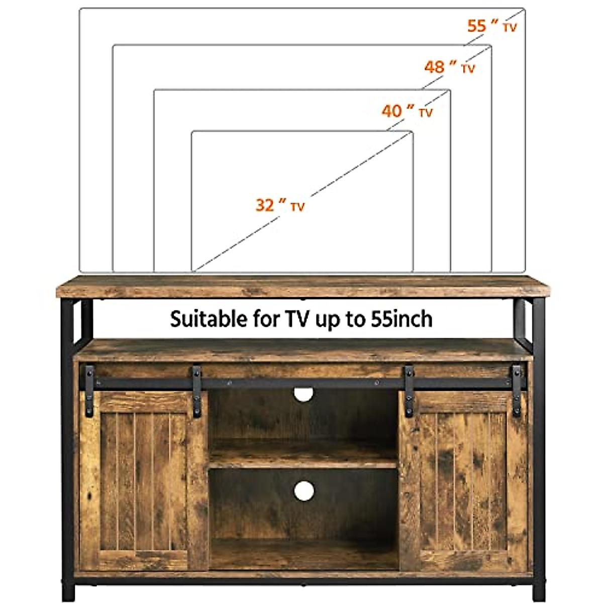 Yaheetech Rustic TV Stand with 2 Storage Cabinets for 55 Inch TV, Entertainment Center with Sliding Barn Doors & Height Adjustable Shelves, TV Console for Living Room