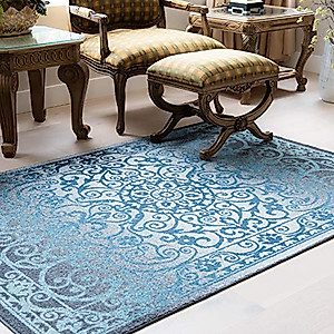 Maples Rugs Pelham Vintage Area Rugs for Living Room & Bedroom [Made in USA], 7 x 10, Charcoal/Radiant Blue