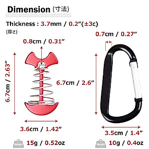 Azarxis Ultralight Tent Stakes Pegs with Carabiner Clips, Aluminum Fishbone Guyline Cord Adjuster Kit Tent Awning Anchor Nail for Gallery Road or Timber Deck (Red Spring Nails + Carabiners)