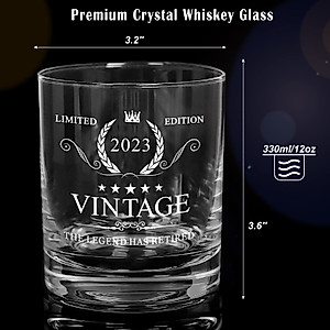 HOHY 2023 Retirement Gifts for Men Women-Funny Retirement Gifts Idea Whiskey Glass Lowball Rocks Barware,2023 Retired Gifts for Men Husband Dad Grandpa Coworkers Boss Friend, Scotch Bourbon Tumbler