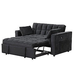 Harper & Bright Designs 55.3" 4-1 Multi-Functional Sofa Bed, Sleeper Sofa Bed with Cup Holder and USB Port for Living Room or Apartments, Black