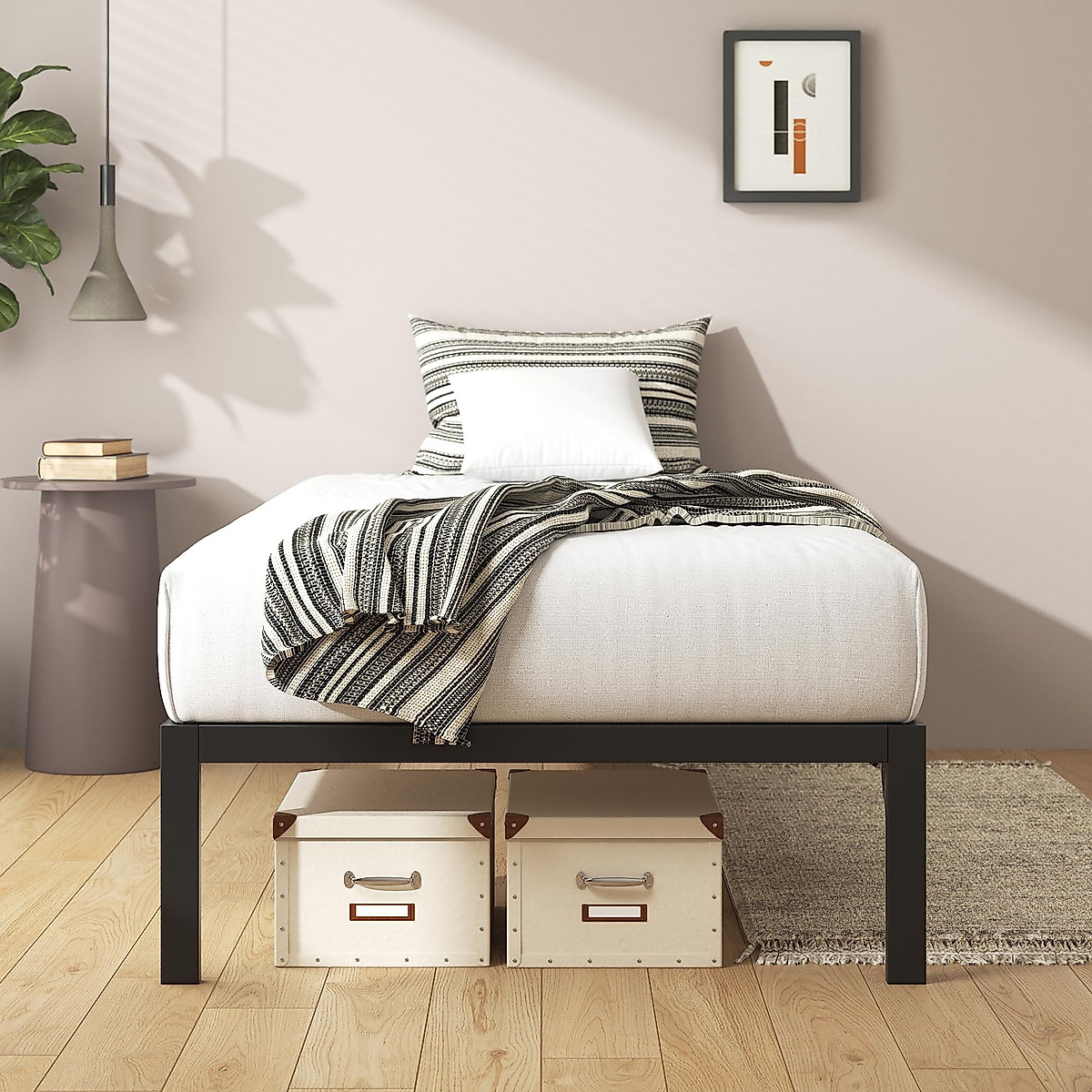 ZINUS Mia Metal Platform Bed Frame, Wood Slat Support, No Box Spring Needed, Easy Assembly, Black, 75" x 30" (Narrow Twin)