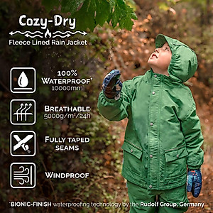 JAN & JUL Kids Waterproof Rain-Coat, Fleece-lined Jacket for Boys and Girls (Fern Green, 10 Years)