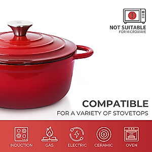 Trustmade 3 QT Cast Iron Dutch Oven, Enamel Coated Cookware Pot with Self Basting Lid for Home Baking, Braiser, Cooking, Red