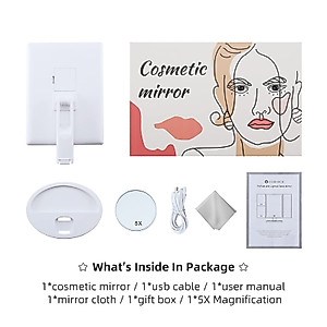 Essbhach Makeup Mirror with Lights, Vanity Desk Mirror 1/2/3/5X Magnifications, 21 LED Trifold Mirror and Touch Screen, 180 Degree Vanity Mirror, Gift for Women, White with Black