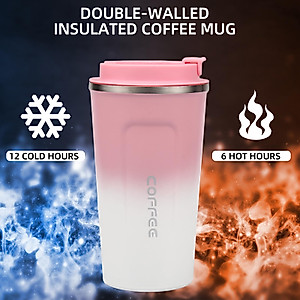 16oz Coffee Mugs with Lid for Women Travel Coffee Mug Insulated Tumblers for Men Coffee Cups with Lids for Car Pink Travel Mugs for Hot and Cold Double Wall Tumbler (16 OZ, pink)