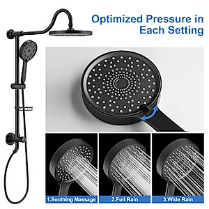 Tearel 9 Inches Rainfall Shower Head and Handheld Showerhead Combo Shower System with Slide Bar, Matte Black