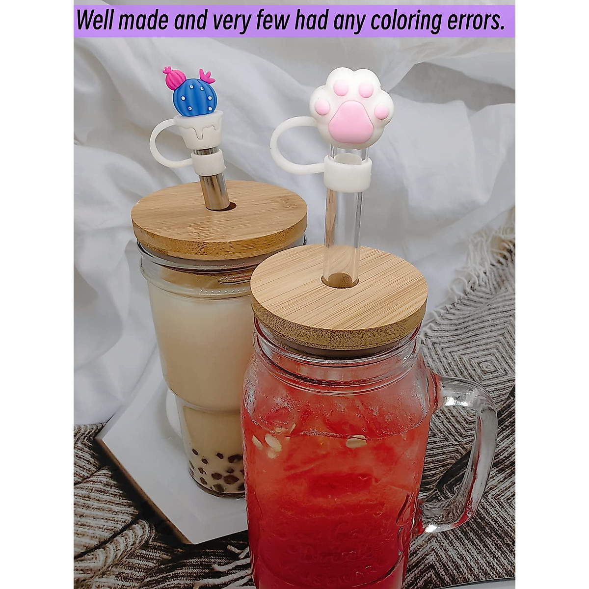 4PCS Straw Covers for Boba Straws, 12mm & 14mm Silicone Straw Tips for Wide straws Large straws Jumbo Straws Smoothie Straws Reusable Straws Glass Straw Silicone Straws