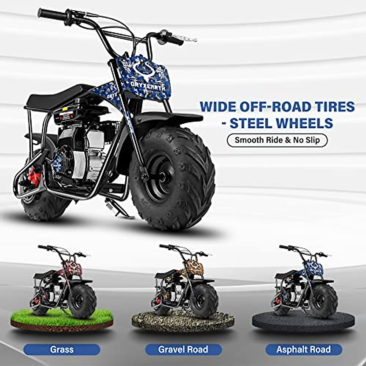 Oryxearth Mini Dirt Bike for Kids, 105CC 4-Stroke Gas Powered Mini Bikes Off-Road Motorcycle Gas Pocket Pit Trail Bike W/EPA Approved, Up to 24 Mph, Weight Support 185 LBS, Blue