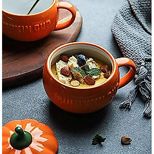 Eplze YBK Tech Cute Pumpkin Cup, Ceramic Coffee Mug, 8.5oz Tea Cup with Lid (Cup)