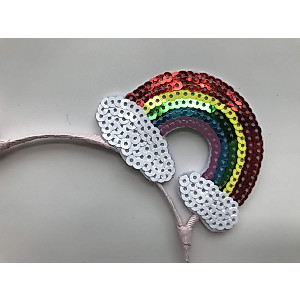 A Miaow Fashion Halloween Honey Bee Rainbow Tiara MM Bow HairBand Women Adults Birthday Party Festival Glitter Mouse Ears Costume Headband (Rainbow)