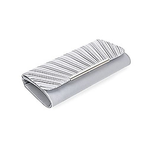IXEBELLA Classic Evening Clutch Bag for Women Pleated Satin Formal Clutch Purse for Wedding (Silver)