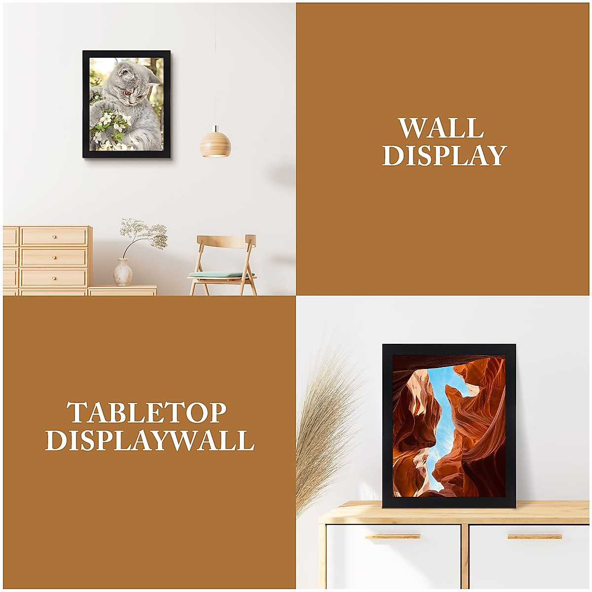 Golden State Art, 16x20 Picture Frame - Wide Molding - Wood Grain Rustic Style - Great for Displaying Pictures, Puzzle, Poster, Artwork (Black, 2 Pack)