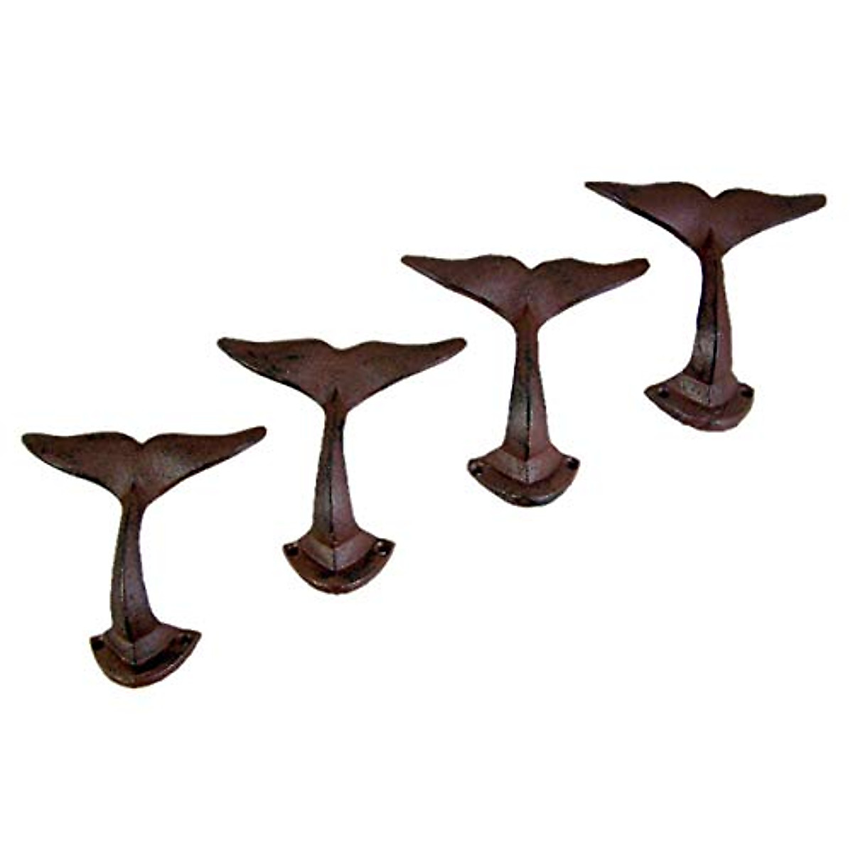 MUDHEN UpperDeck Primitive Whale Tail Cast Iron Wall Hooks, Pack of 4