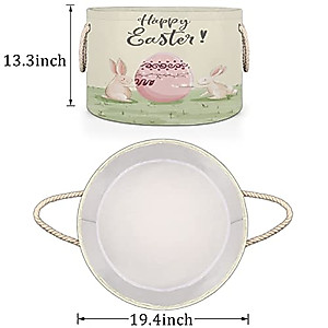 Happy Easter Funny Rabbits (7) Large Round Baskets for Storage Laundry Baskets with Handles Blanket Storage Basket for Bathroom Shelves Bins for Organizing Nursery Hamper Girl Boy