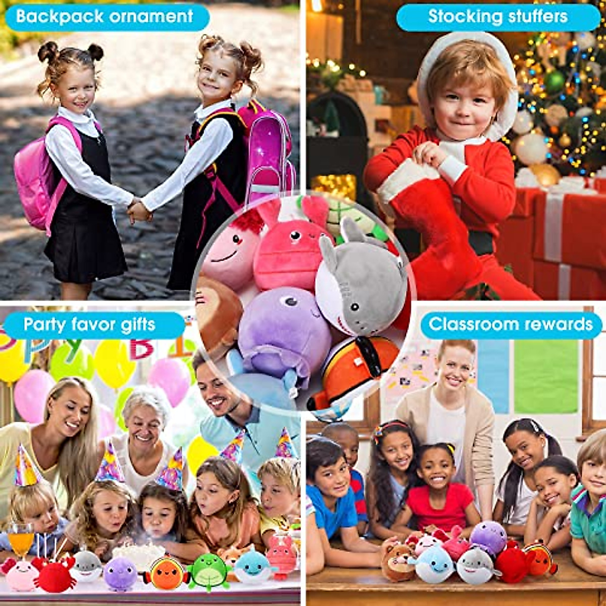 9 Pcs Mini Sealife Plush Toys 3.15 Inch - Cute Stuffed Ocean Animals for Kids, Party Decor, Easter Basket Fillers