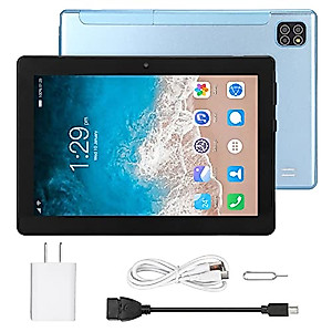 HEEPDD Smart Tablet, 8800mAh 8+20MP 4GLTE 6GB+128GB Storage 1920X1200 Resolution GPS Tablet with Charging Cable for Recreational Reading (Blue)