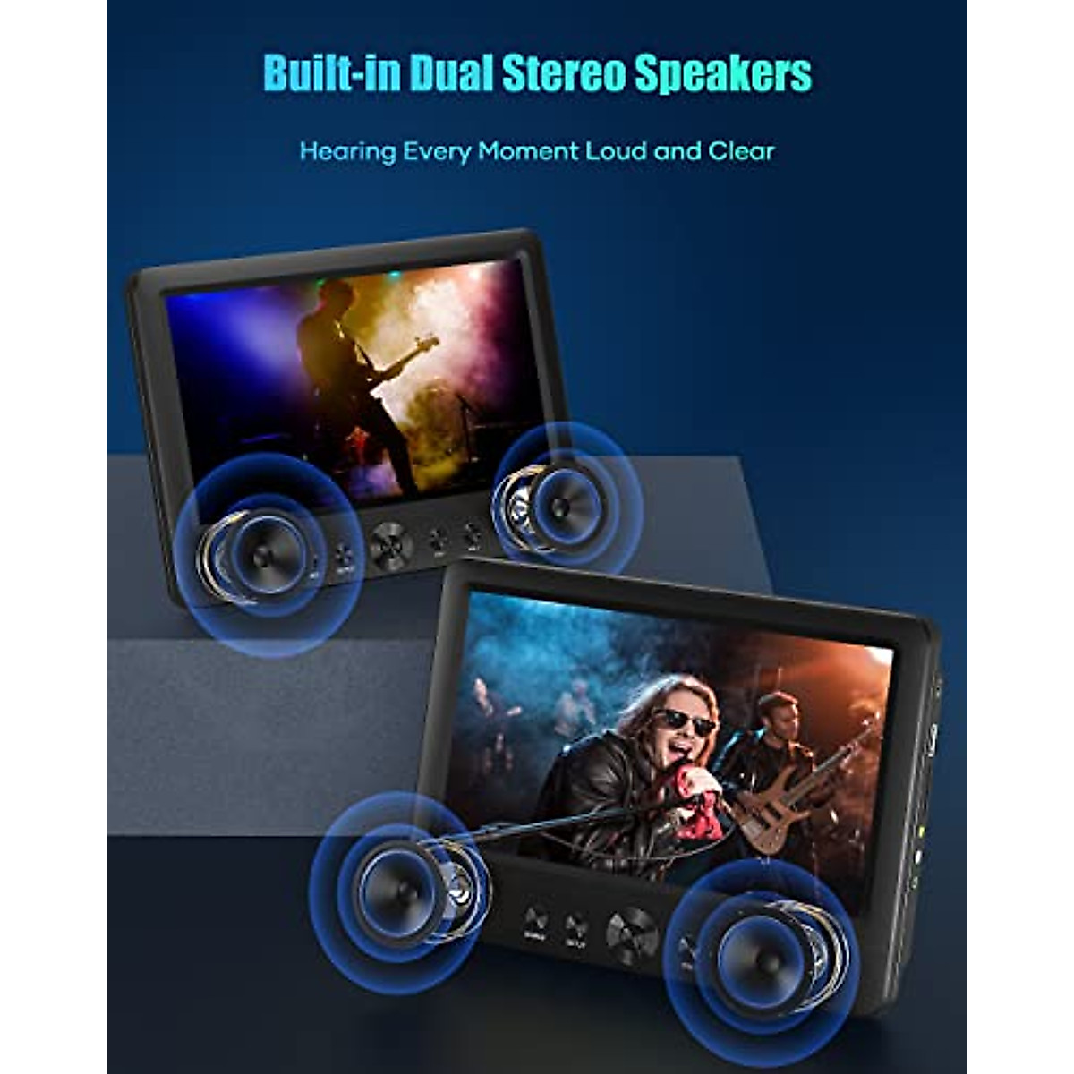 WONNIE 10.5" Two DVD Players Dual Screen Portable Twins CD Player for Car Play a Same or Two Different Movies with 5-Hour Rechargeable Battery, 2 Mounting Brackets, Support USB/SD Card Reader