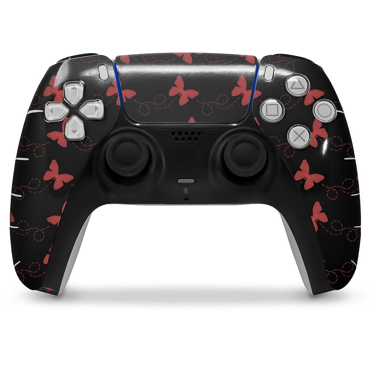WraptorSkinz Skin Wrap compatible with Sony PS5 DualSense Controller Pastel Butterflies Red on Black (CONTROLLER NOT INCLUDED)