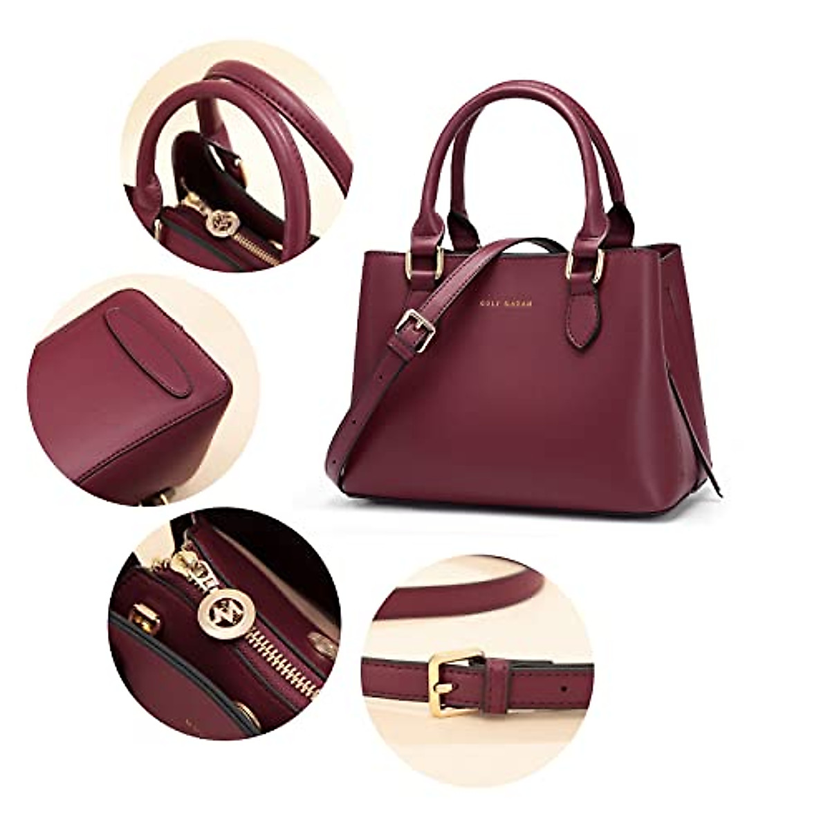 Top-Handle Handbag Leather Stitching Purse for Women Girls Crossbody Bag Tote Satchel Shoulder Bags(Wine)