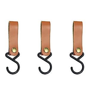 Savagrow 3pcs Brown Camping Leather Hook for Hanging Outdoor Camping Equipment Kitchenware, Tools, Clothes, Keys