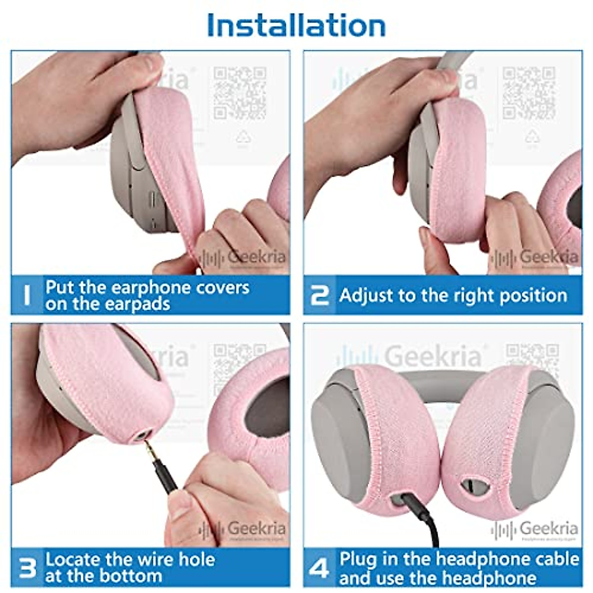 Geekria 2 Pairs Knit Headphones Ear Covers/Washable & Stretchable Sanitary Earcup Protectors for Over-Ear Headset Ear Pads, Sweat Cover for Warm & Comfort Fits 3.14"-4.33" Headsets (M/Pink)