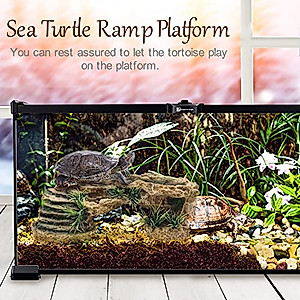 Hamiledyi Turtles Basking Platform 3Pcs Resin Bearded Dragons Climbing Step Ramp Tortoise Resting Dock Rock Hideout with Feeder Bowls for Reptile Lizards Chameleons Geckos Frogs Newts Snakes