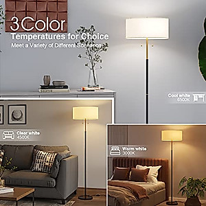 Karjoefar 2-Light Floor Lamp, Mid Century Floor Lamp with White Fabric Shade, Standing Lamp Tall Lamp for Living Room Bedroom, 3 Color Temperatures 9W Bulb Include