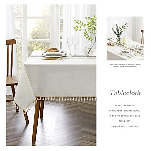QIANQUHUI Embroidered Tablecloth for Dining Table,Dust Proof Spillproof Soil Resistant Cotton Linen Rectangle Table Cloths (Coffee Wheat, Rectangle/Oblong, 55'x86'', 6-8 Seats)