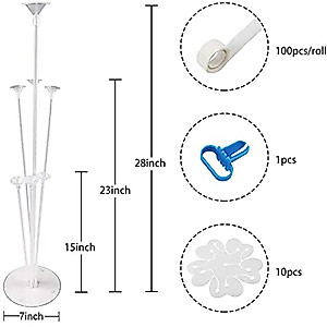 10 Sets Balloon Stand Kit, Reusable Clear Balloon Stand Holder Kit for Table Including Glue, Tie Tool, Flower Clips, Suitable for Birthday Decorations Party Wedding Graduation Decorations
