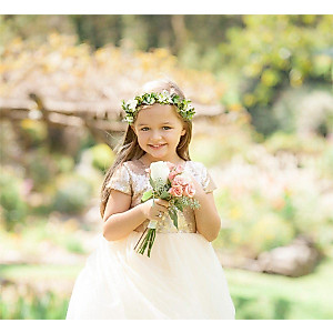 WOVOWOVO Green Leaf Crowns For Girls Women, Bridal Flower Crown Bride Hair Accessories Bohemian Floral Crown Eucalyptus Headband With Ribbon For Wedding Birthday Vacation Party Festival Photo Prop