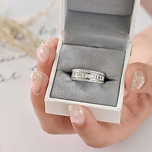 Wuziwen Sterling Silver Round and Baguette Eternity Ring Wedding Band for Women Cubic Zirconia Sz 7