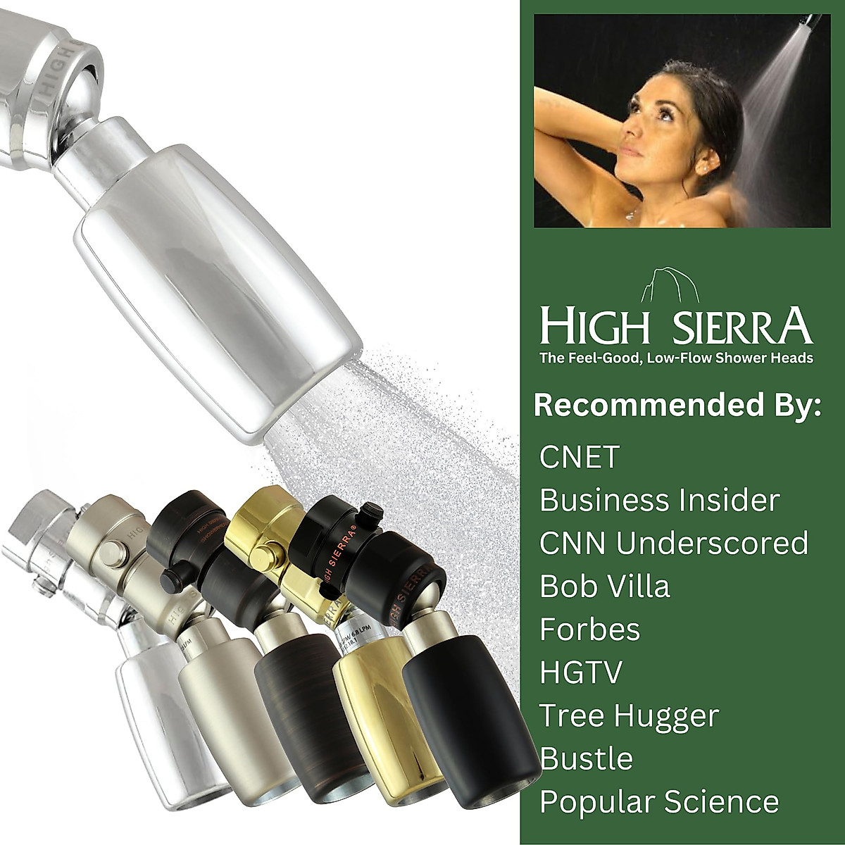 High Sierra Showerheads® - Solid Metal 1.5 GPM High-Efficiency, Low-Flow Shower Head with Pressure Control Valve that Shuts It Off to Just a Trickle - Chrome
