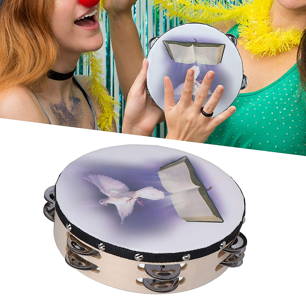 Double Row Jingle, Firm Tambourine Row Jingle, Durable Sacred Occasion for Relax Churches Entertainment(Bible dove)