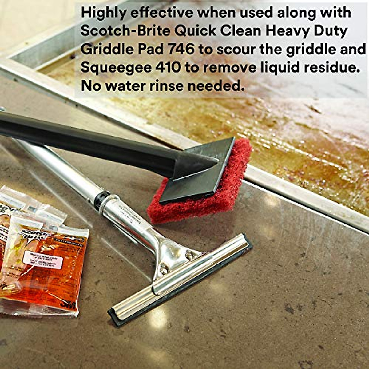 Scotch-Brite Griddle Cleaning, Quick Clean Liquid 700-40, 3.2 Oz Packet, 40/Pack, Heavy Duty, Cleans in 3-5 Minutes, for Baked on Food and Cooking Oils, Use on Hot or Cool Griddle