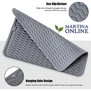 Martina Online Large 12¨x 16¨ Silicone Dish Drying Mat, kitchen, Elegant gray , Easy Clean Sink Mat Large Heat-resistant Dish Drainer Mat for Kitchen Counter, Sink