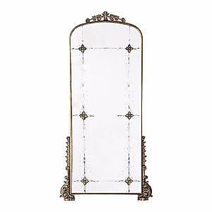 Antique Gold Full Length Mirror,Retro Full Length Mirror Metal Frame Arched Floor Mirror Full Body Mirror Wall Mirror Hanging Leaning Mirror for Living Room Bathroom Entryway 24" x 48.5"