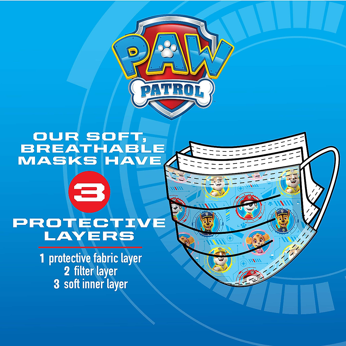 Just Play Children’s Single Use Face Mask, Paw Patrol, 14 count, small, Ages 2 - 7, Kids Toys for Ages 2 Up