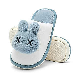 KUBUA Girls Boys Winter Warm Indoor Bedroom Shoes Kids Slippers Blue Size 3-4 Big Kid