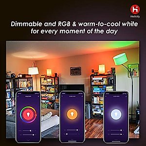 Helloify A19 Smart WiFi LED Light Bulbs, RGBCW Multi-Color Changing, Warm to Cool White Dimmable, Work with Alexa & Google Home (No Hub), 60W Equivalent E26, RGB+2700K-6500K, 2 Count
